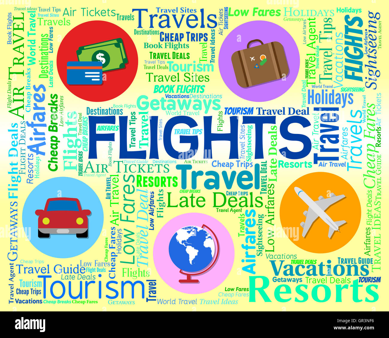 Flights Word Meaning Plane Vacation And Aircraft Stock Photo - Alamy