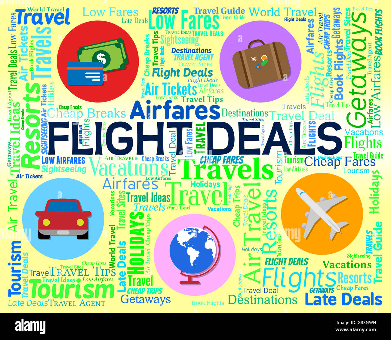 Flight Deals Indicating Discount Save And Words Stock Photo - Alamy