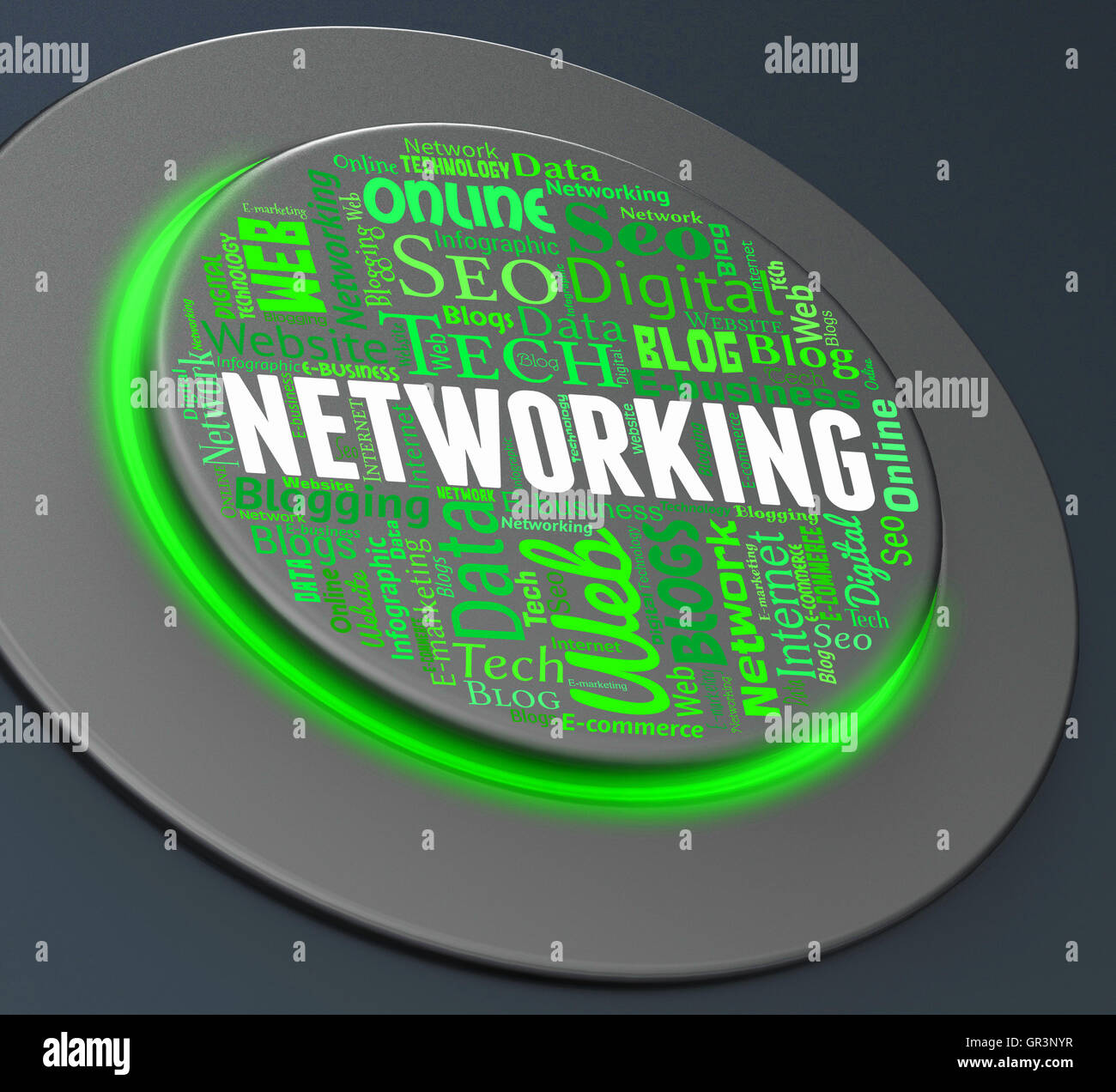 Networking Button Representing Global Communications And Networked ...