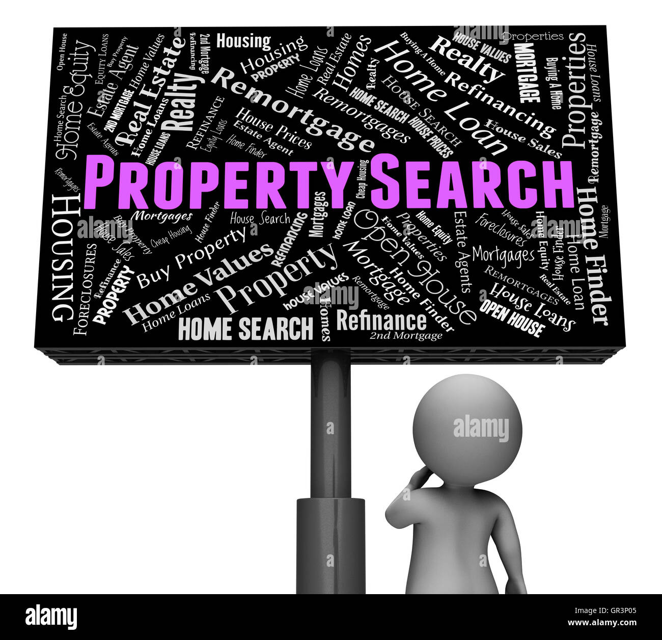 Property Search Indicating Signboard Placard And Signs Stock Photo - Alamy