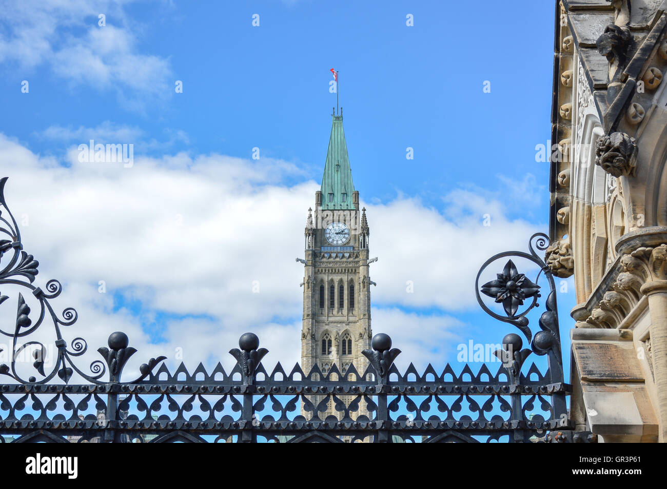 Ottawa Parliament Clock Tower behind the fence (Canada Stock Photo - Alamy
