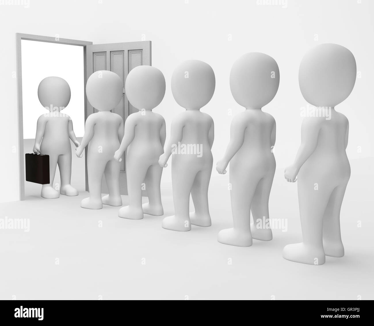 Businessman Queue Showing Occupation Worker And Illustration 3d ...