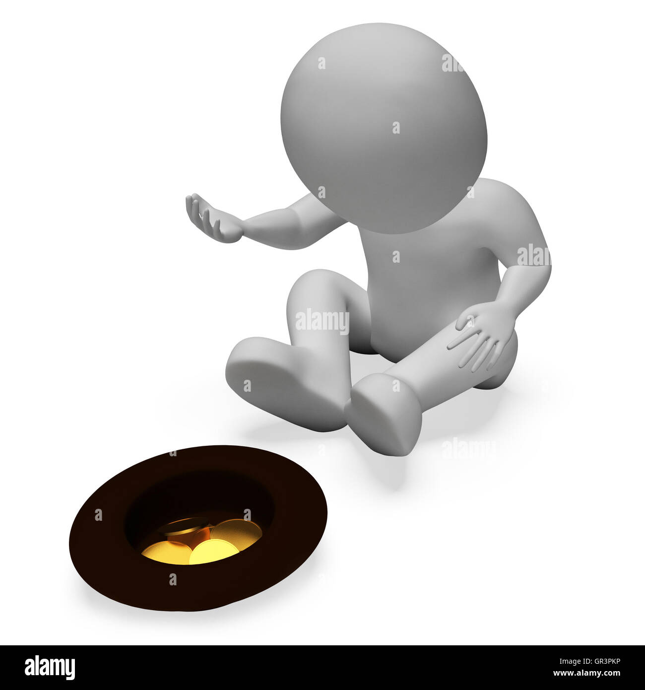 Begging Coins Indicating Give Jobless And Vagrant 3d Rendering Stock ...