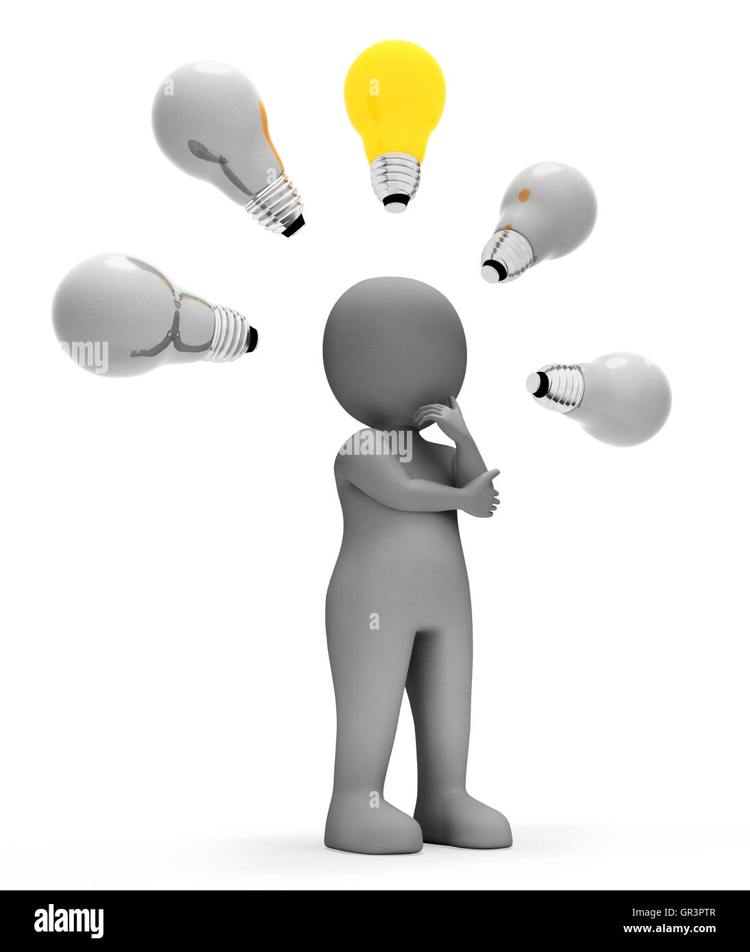 Character Lightbulb Representing Power Source And Consider 3d Rendering ...