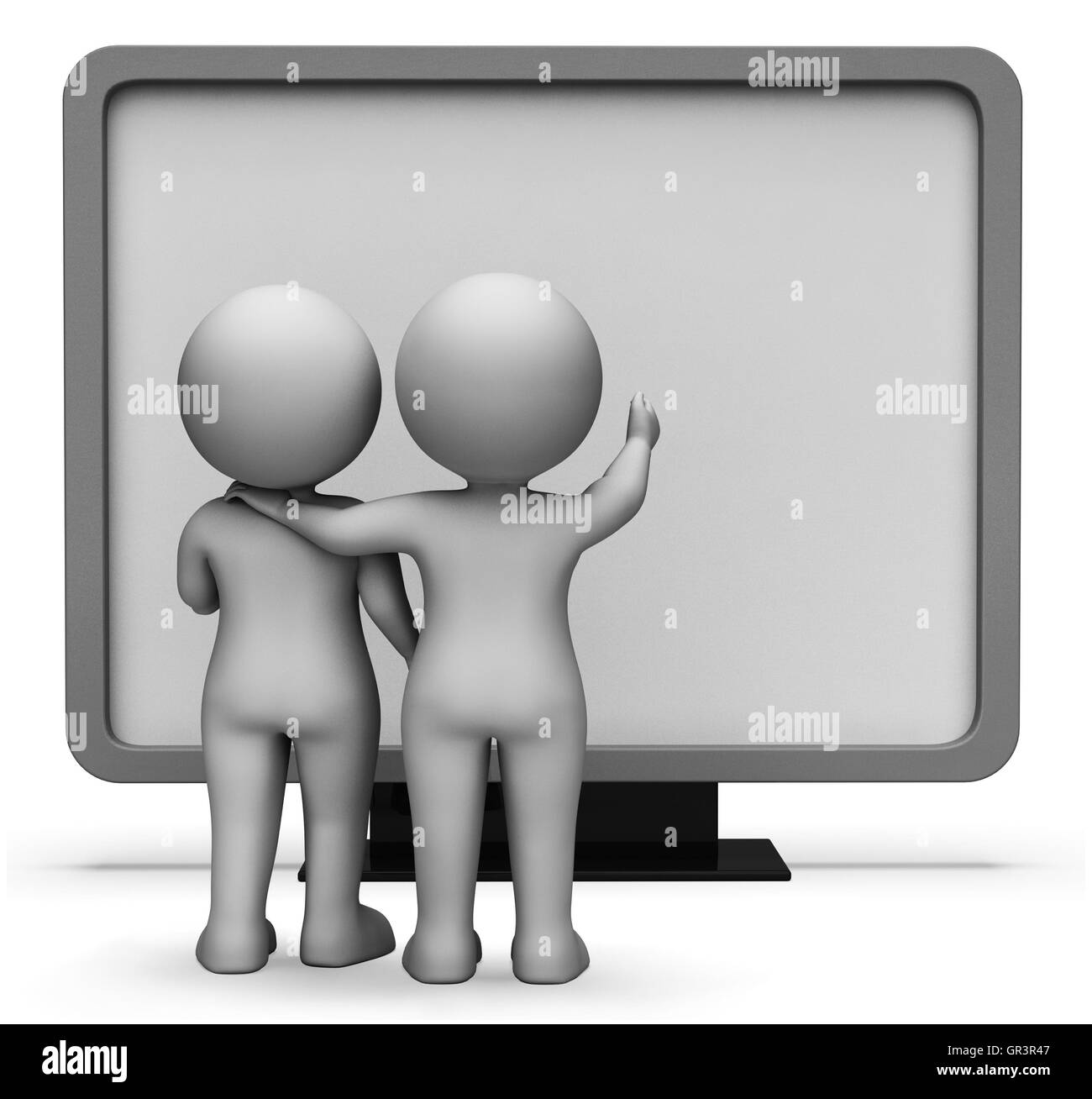 Characters Watching Showing Text Space And Pc 3d Rendering Stock Photo ...