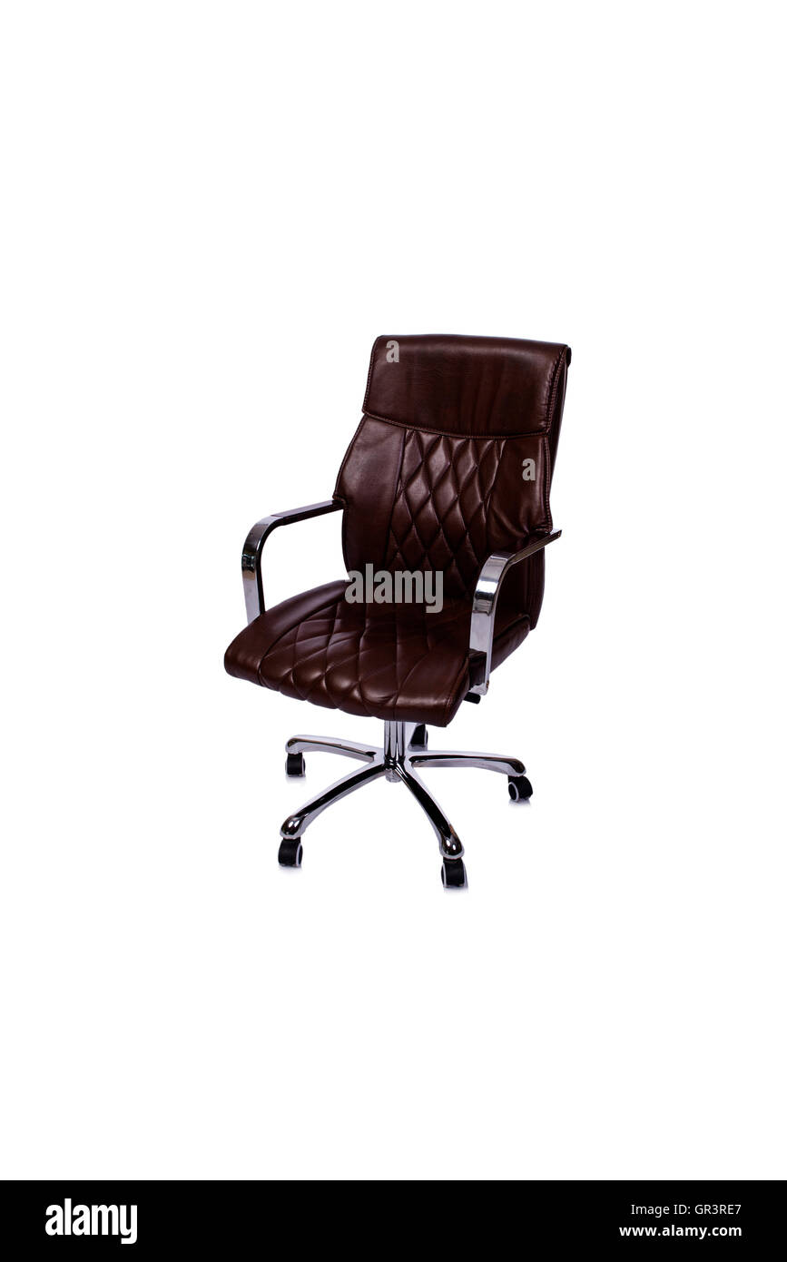 Brown leather office chair isolated on white Stock Photo - Alamy
