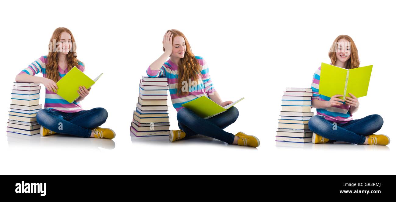 Young student with books isolated on white Stock Photo - Alamy