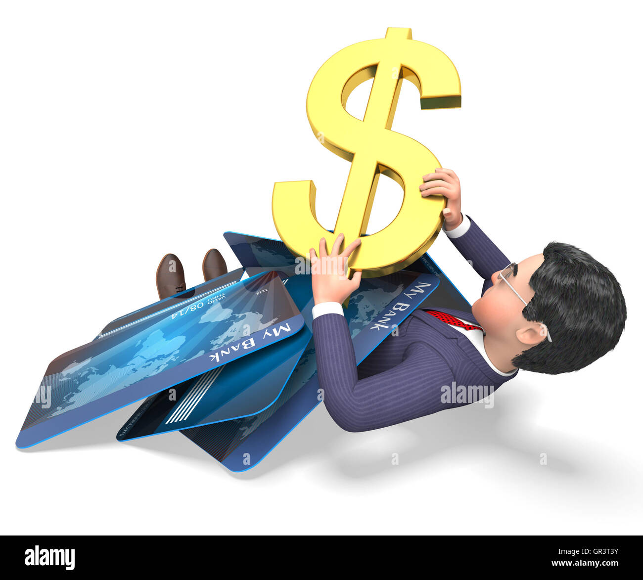Debit Card Indicating Credit Cards And Problem 3d Rendering Stock Photo ...