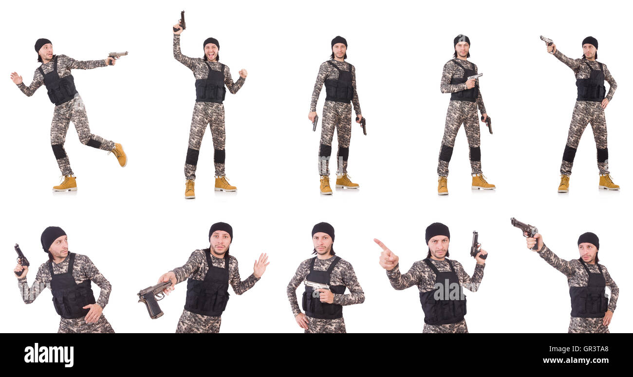 Soldier with gun isolated on white Stock Photo - Alamy