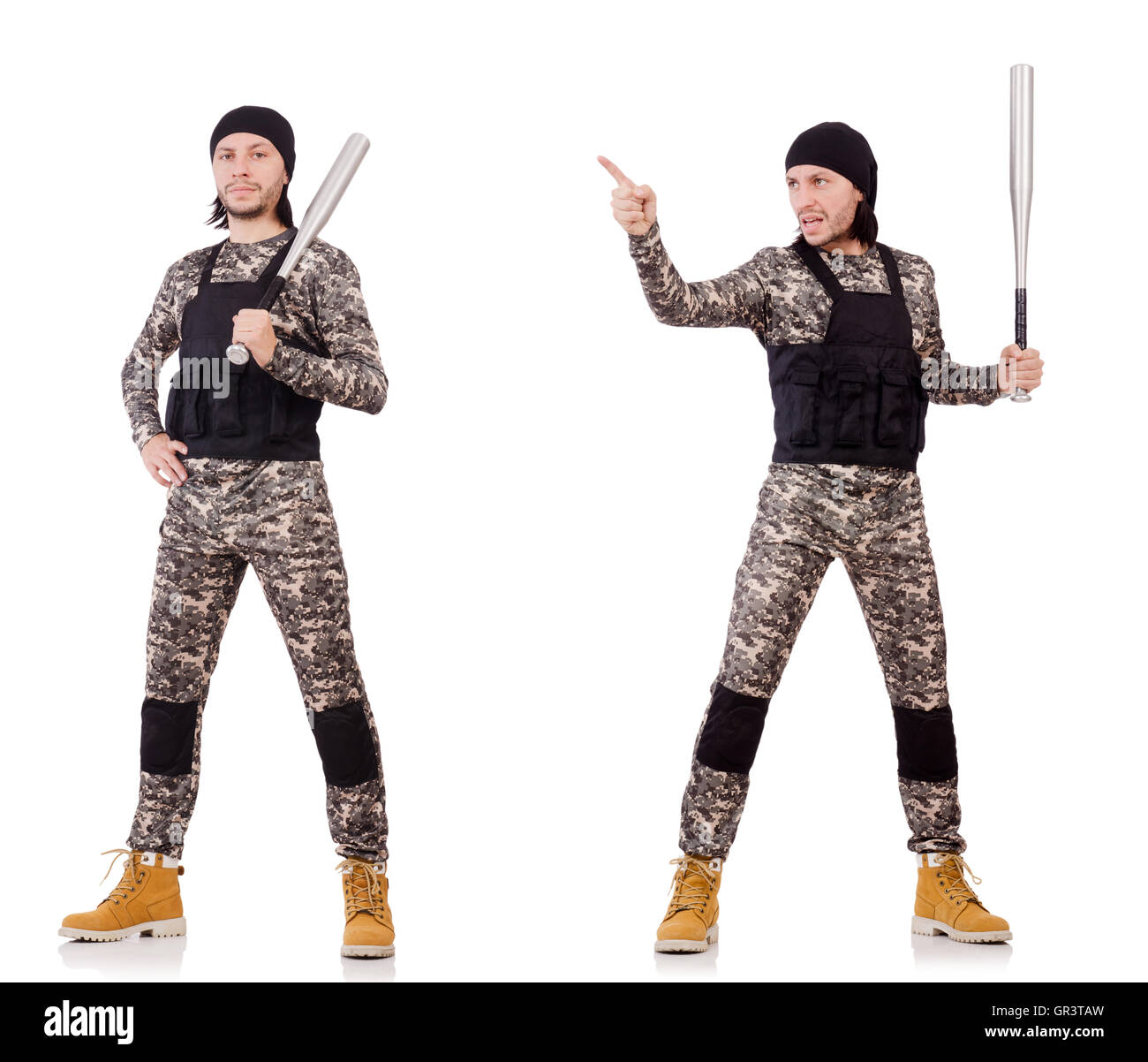 Soldier with bat isolated on the white background Stock Photo - Alamy
