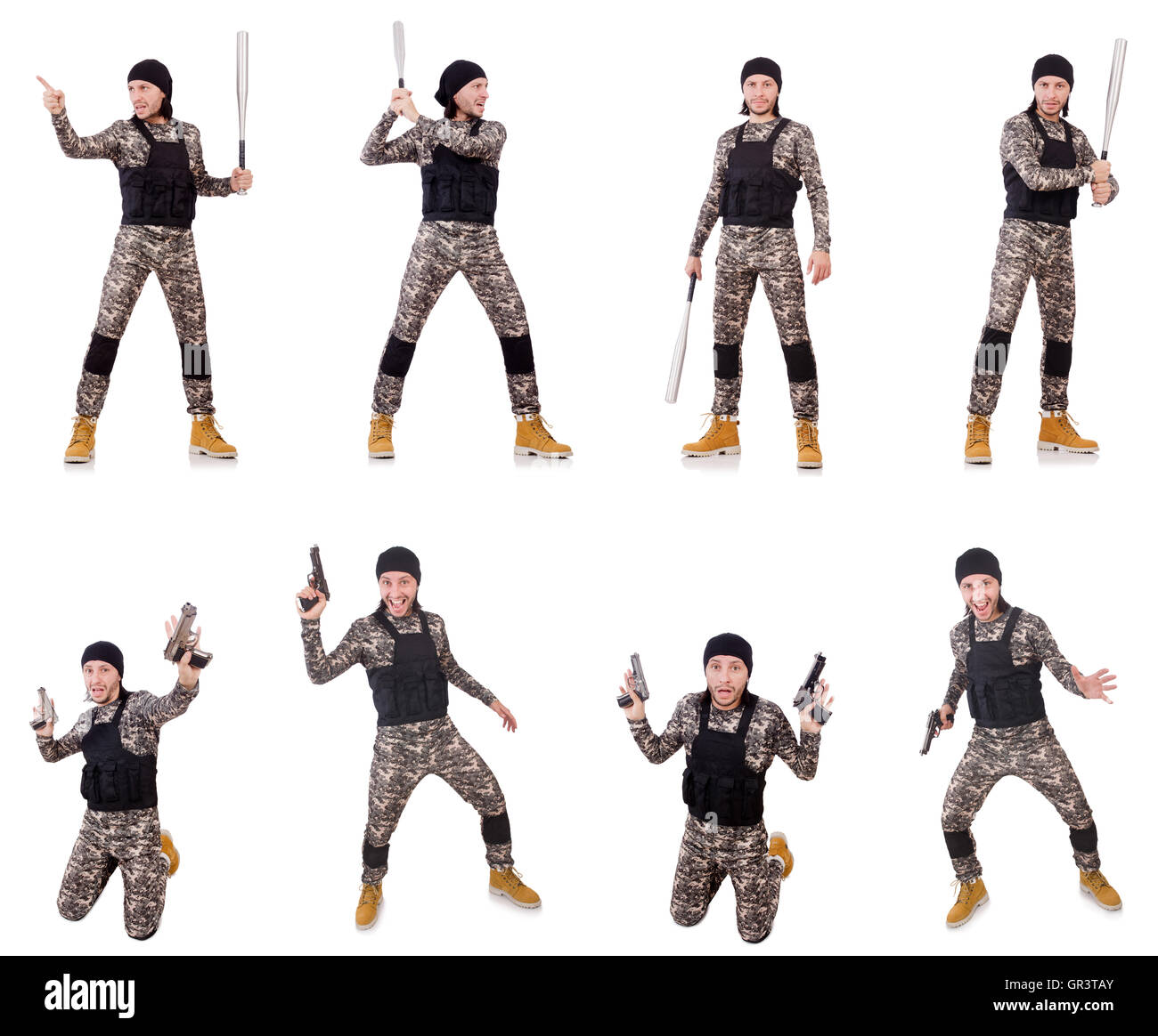 Soldier with bat isolated on the white background Stock Photo - Alamy