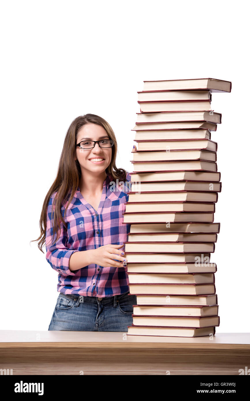Young student preparing to the college exams isolated on white Stock ...