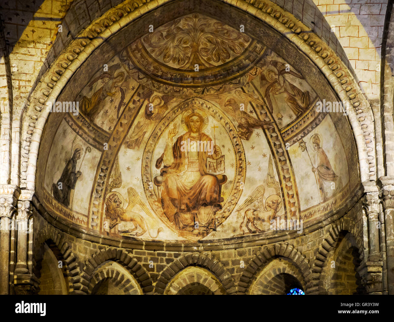 Mural in the 12th century Chapel of St Crepin (St Crispin) in the ...