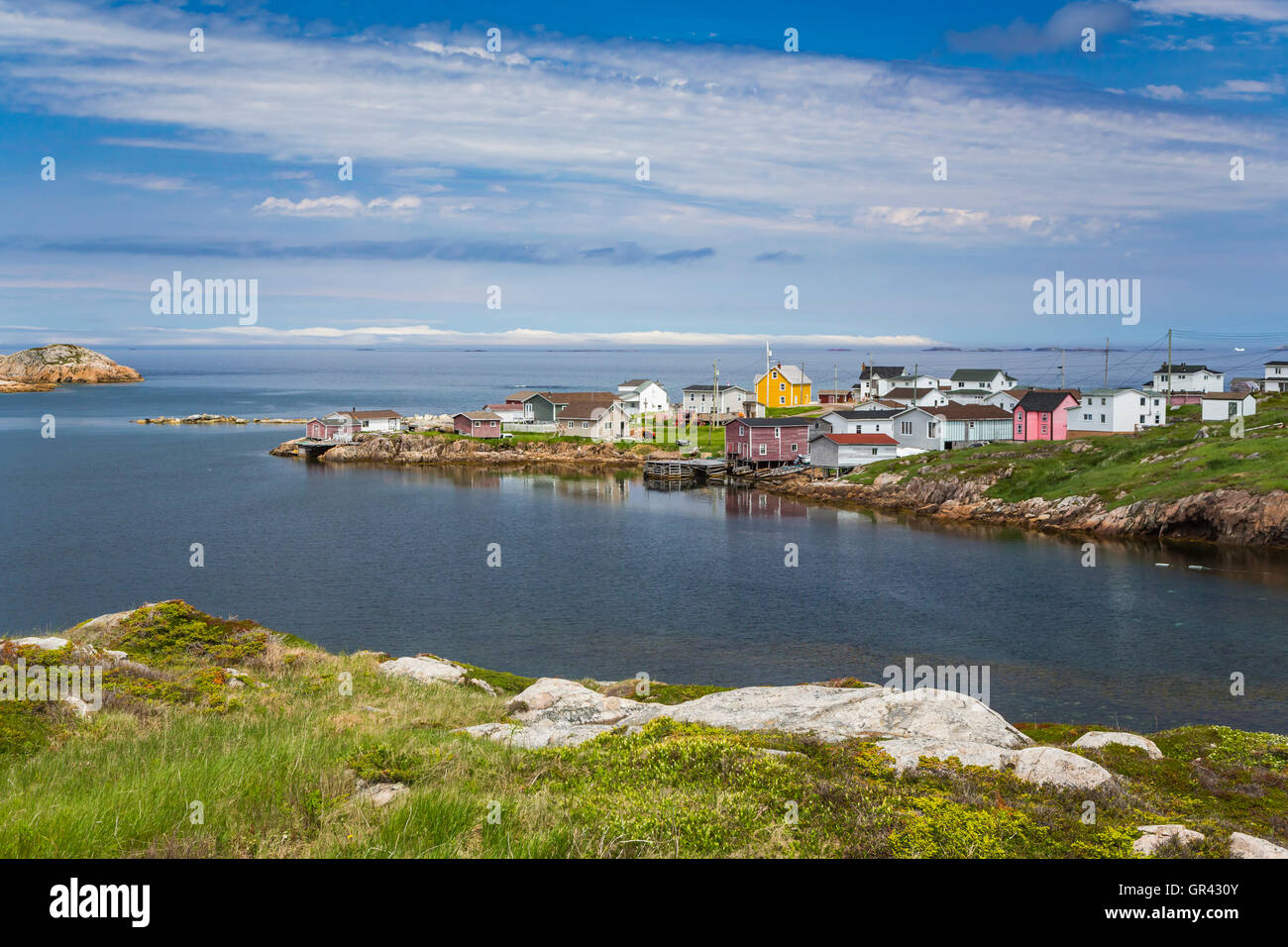 Fishing stages and boats in the harbor at Joe Batt's Arm-Barr'd Islands ...