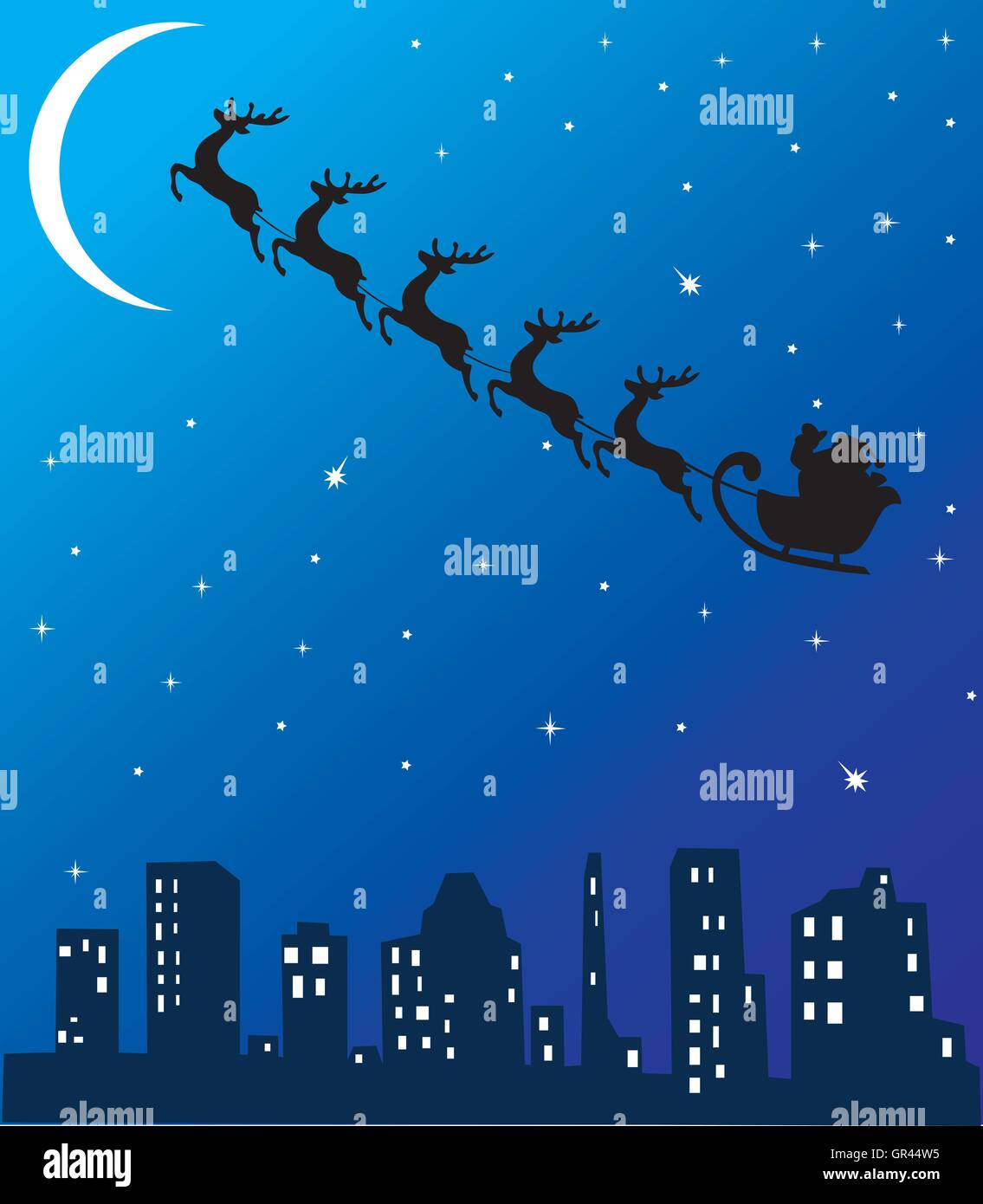 vector illustration of Santa Claus flying over city Stock Vector Image ...