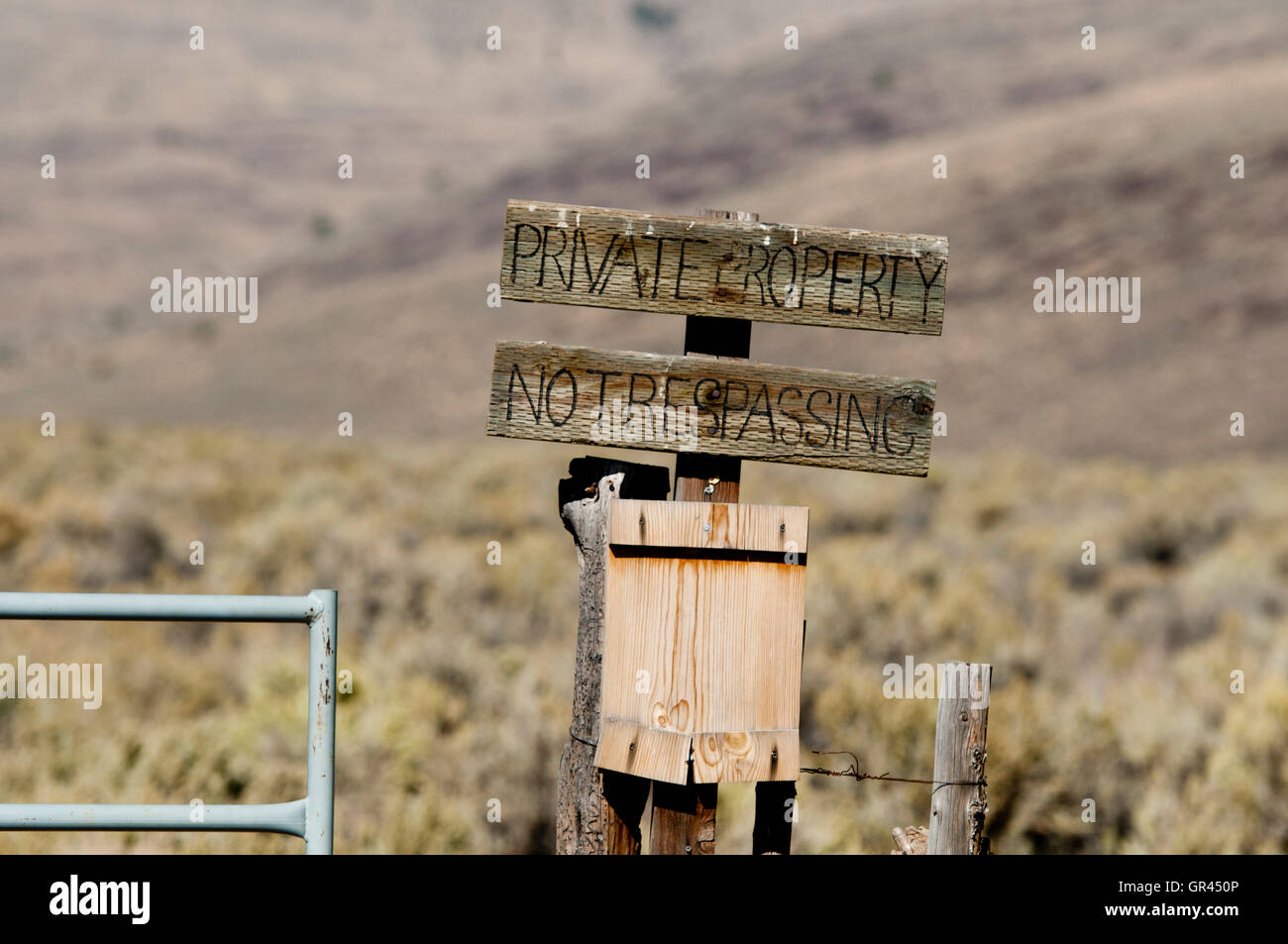 No trespassing sign blocking access to public land; Steens Mountain ...