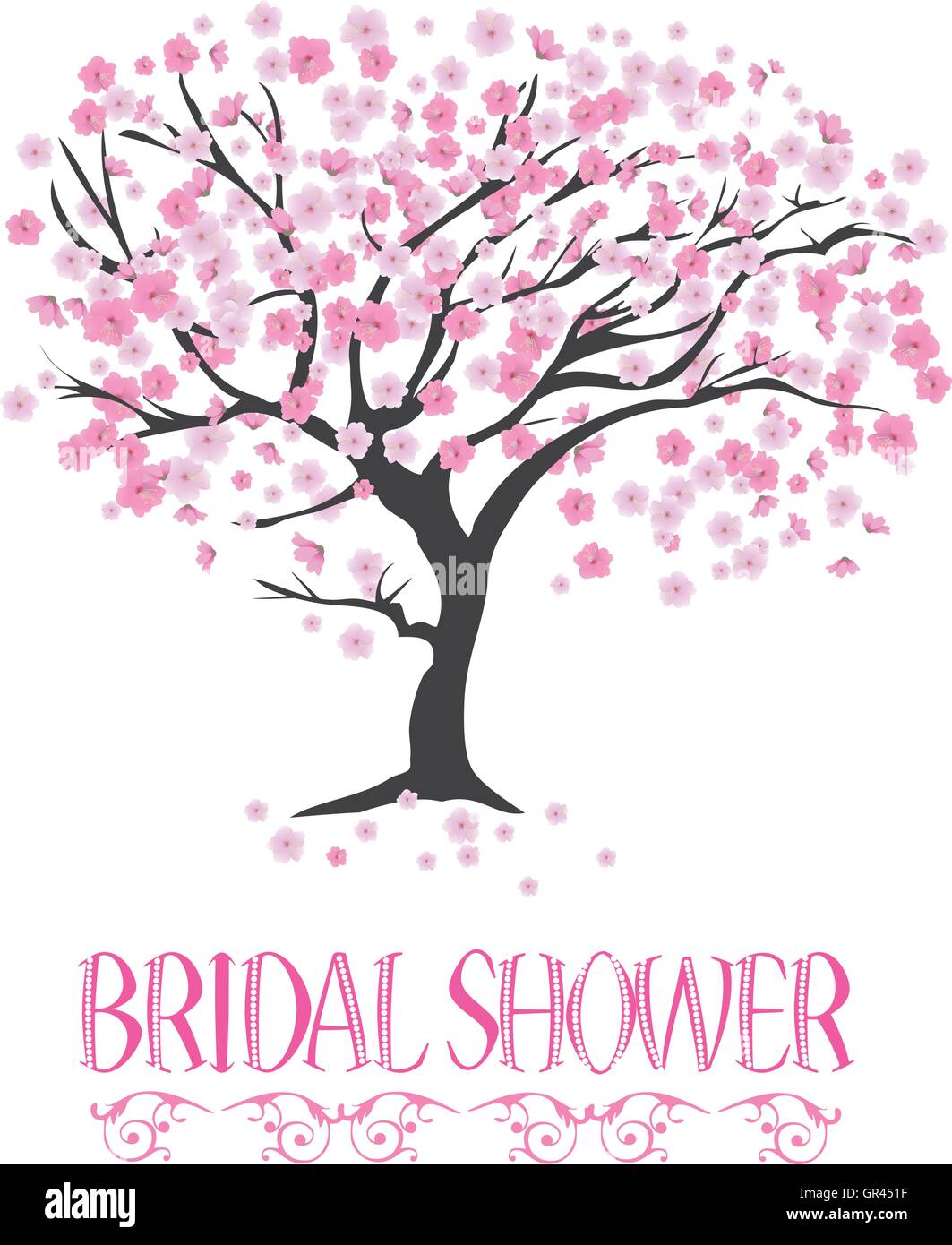 vector illustration of a bridal shower card with cherry tree Stock ...