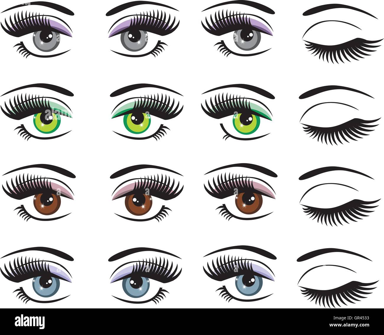 vector illustration of a set of eyes with long lashes Stock Vector ...