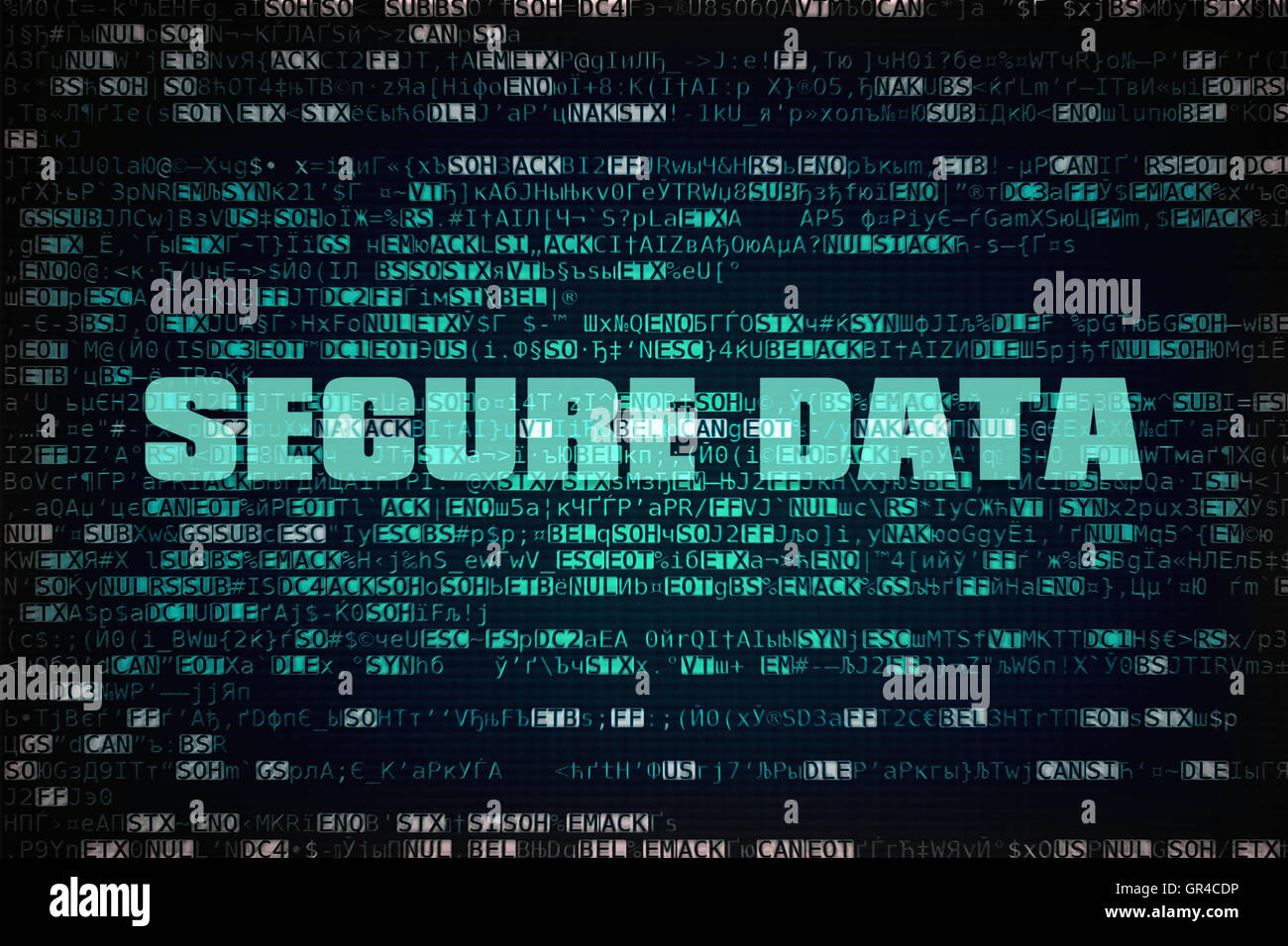 Text Secure Data written over unreadable encrypted code Stock Photo - Alamy