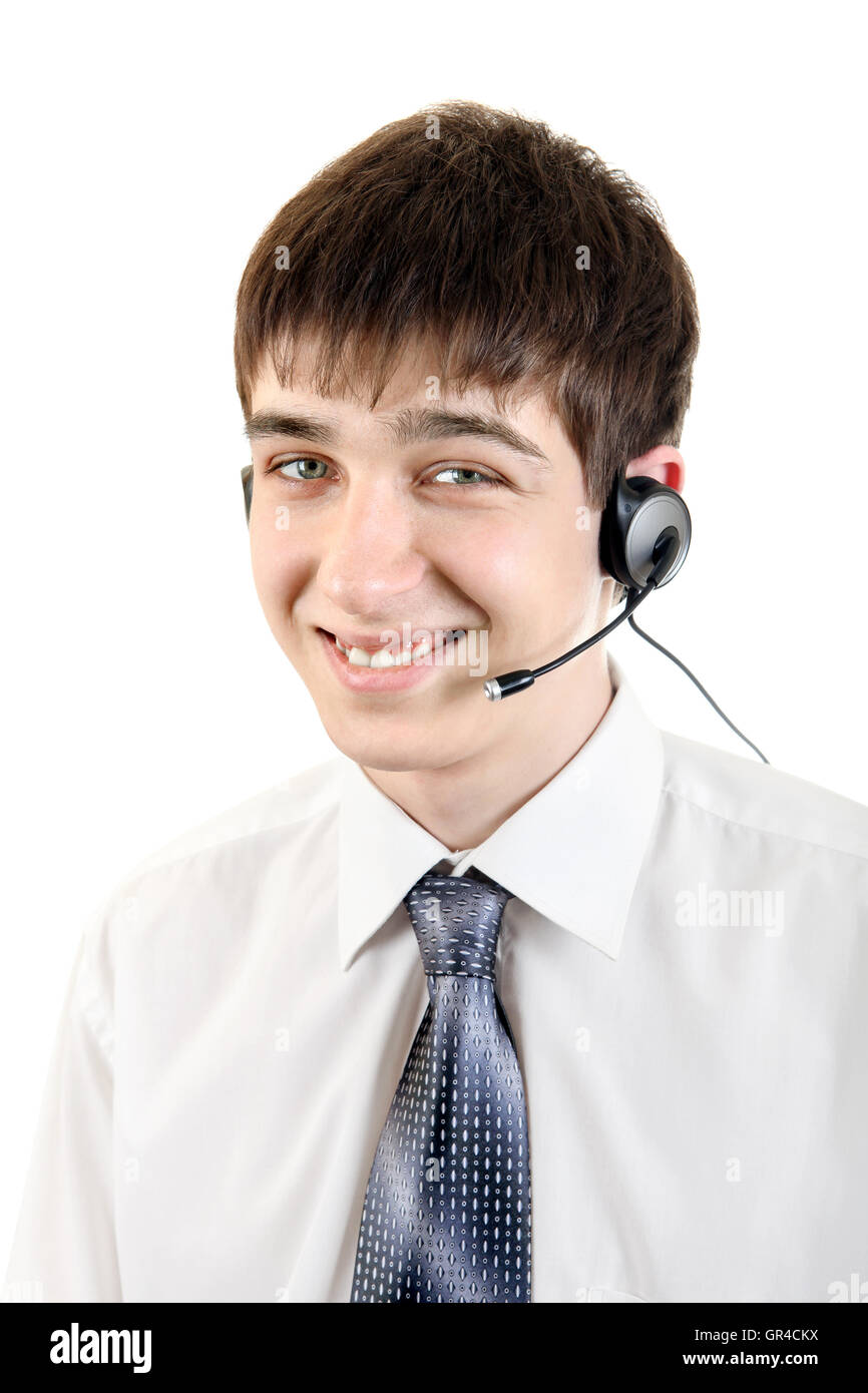 Young Man with Headset Stock Photo - Alamy