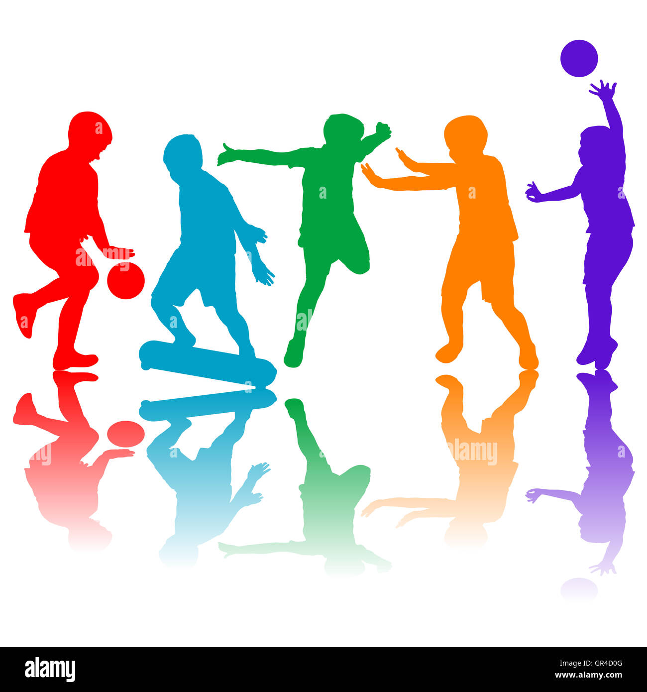 Set of colored children silhouettes Stock Photo - Alamy