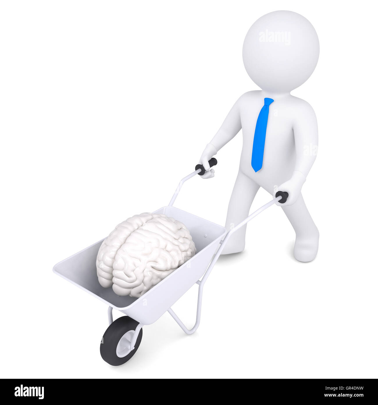 3d white man carries a wheelbarrow of brain Stock Photo - Alamy