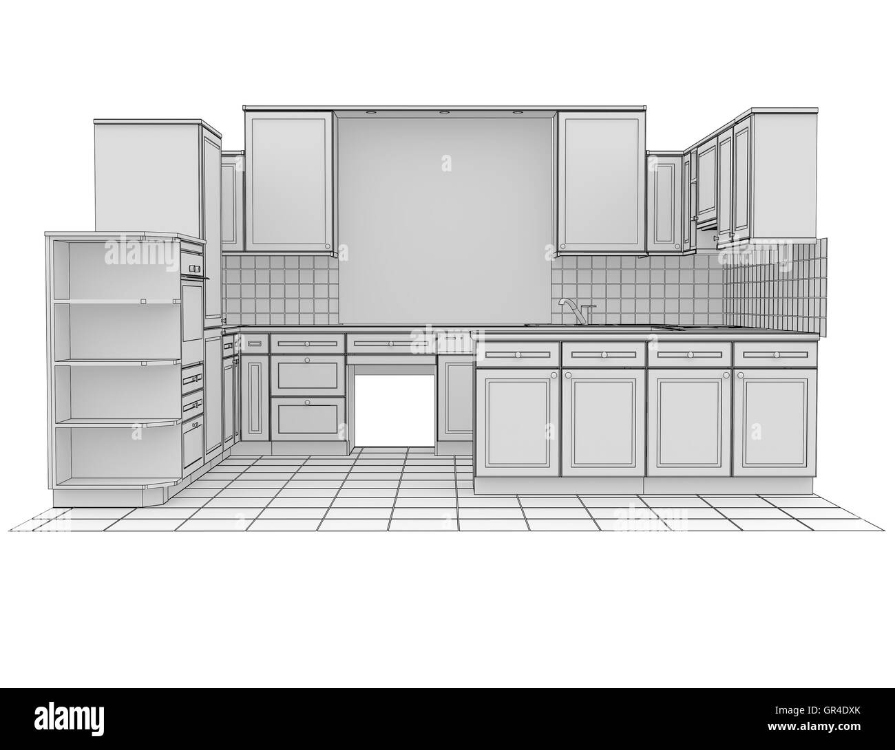 Kitchen rendered by lines Stock Photo - Alamy