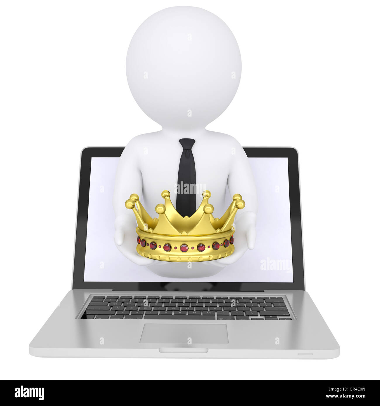 3d man out of the computer holds a golden crown Stock Photo - Alamy