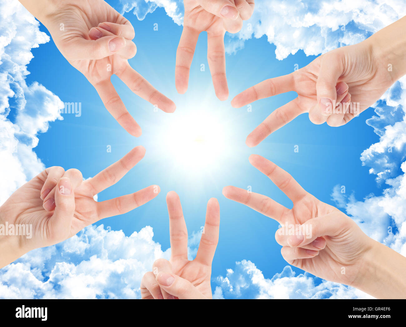 Hands of teamwork , forming the star shape Stock Photo - Alamy