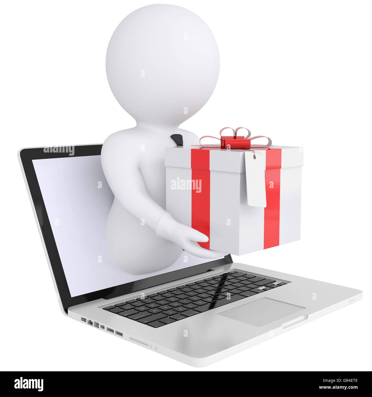 3d man out of the computer holding a gift box Stock Photo - Alamy