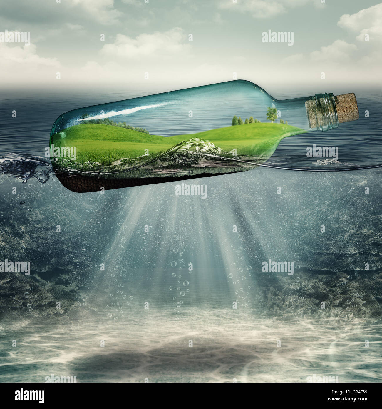 World inside the bottle, abstract eco backgrounds with sea deep Stock ...