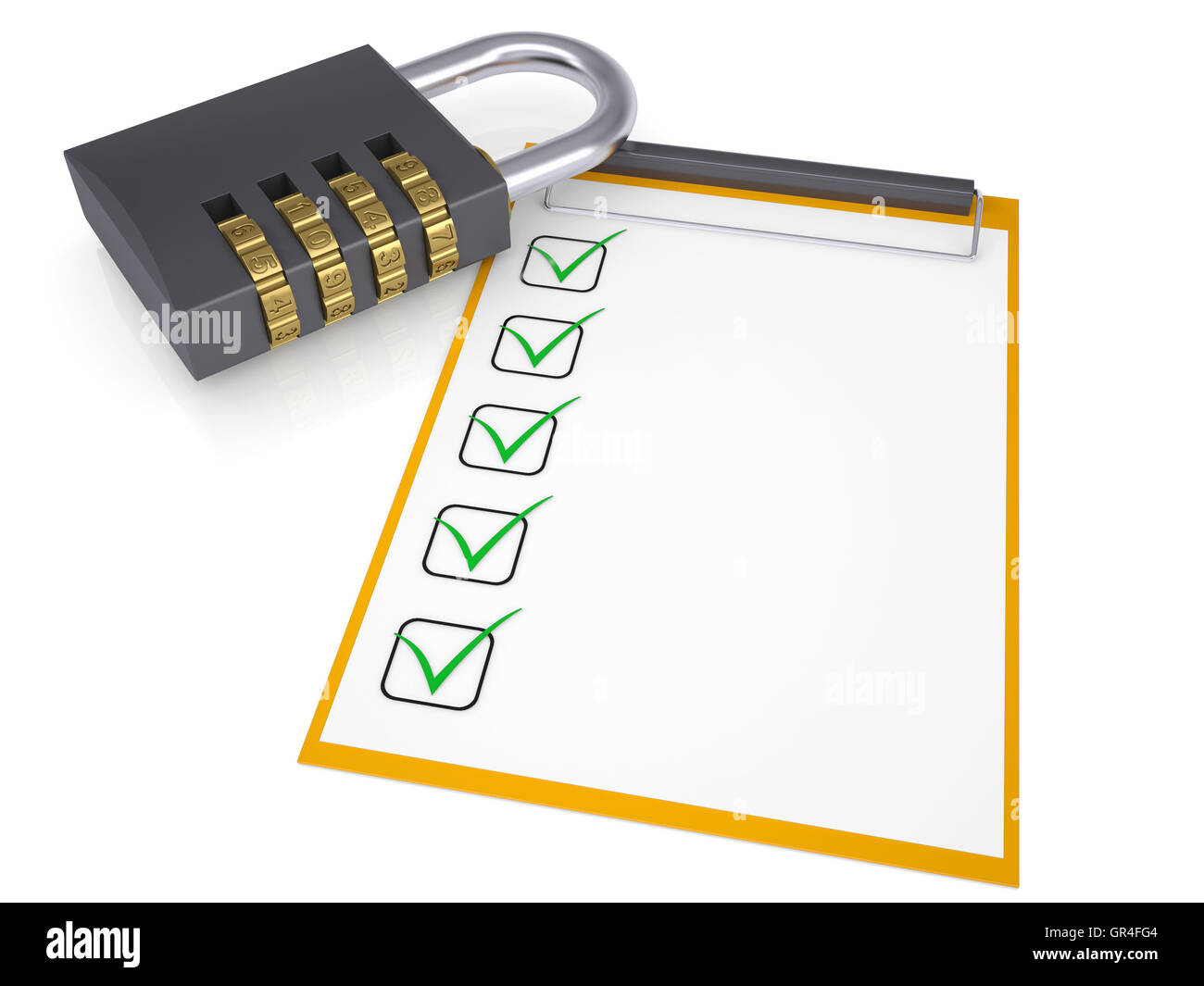 Combination lock and checklist Stock Photo - Alamy