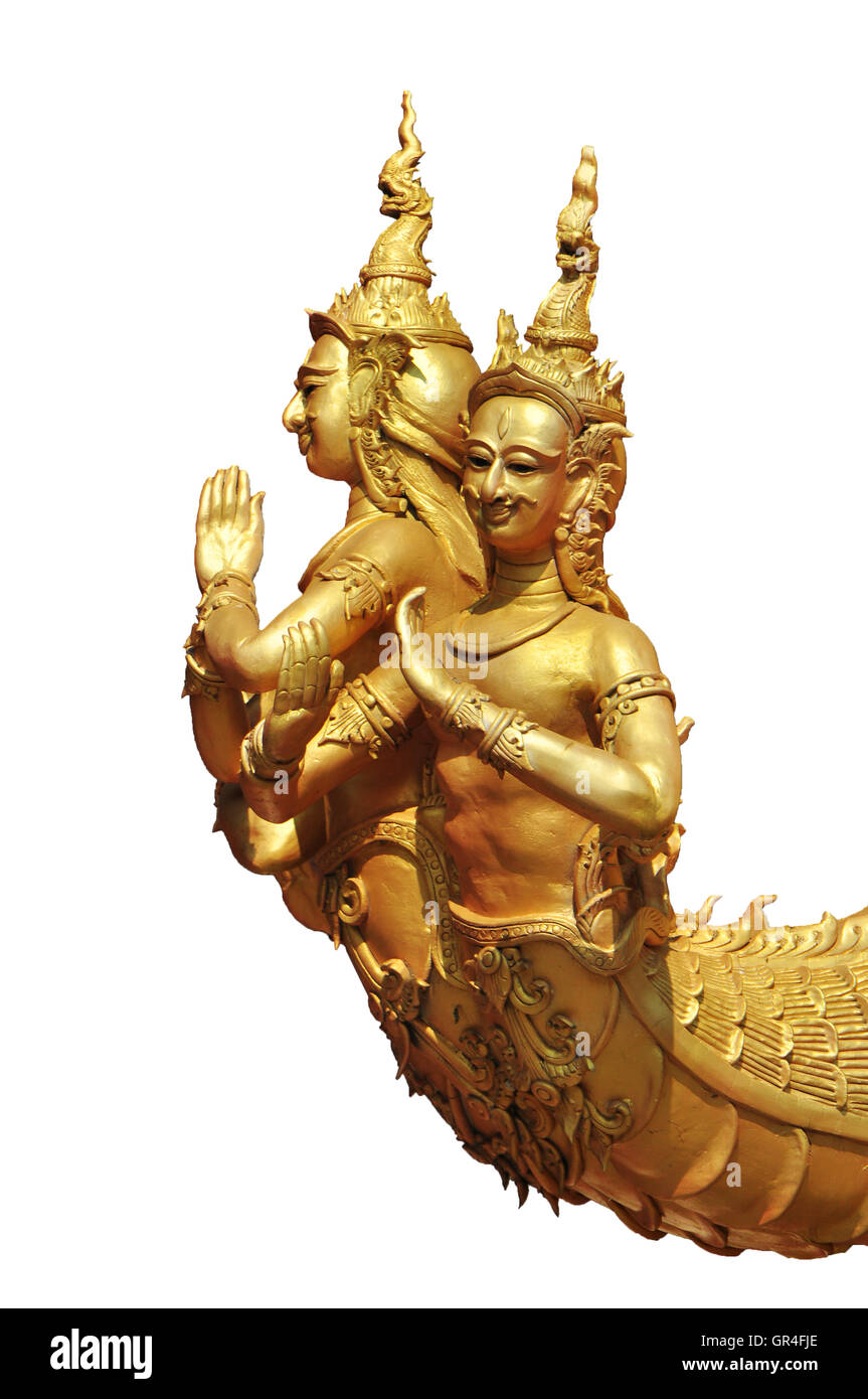 Beautiful golden mythical male and female bird with a human head ...