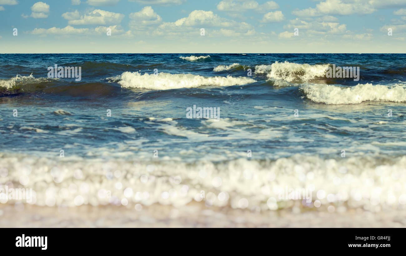 Abstract vacation backgrounds with coast line, sea waves and beauty ...