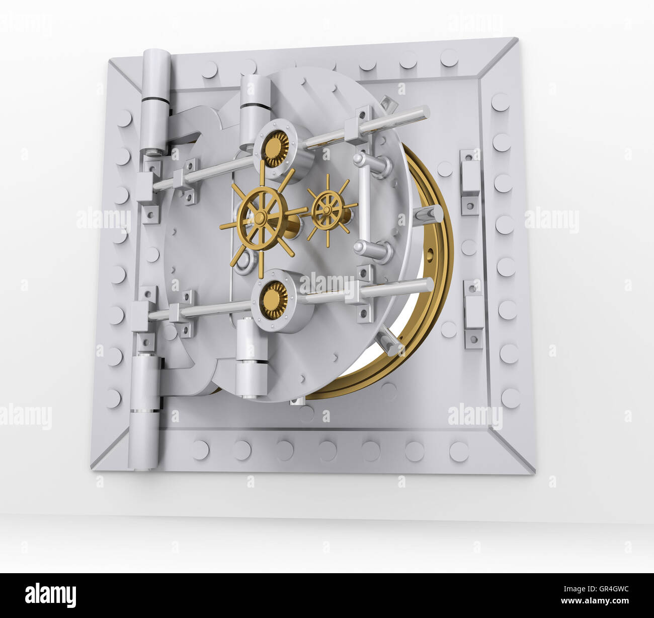 Bank vault door on gray wall Stock Photo - Alamy