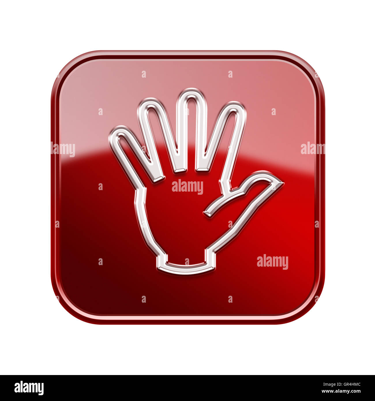 hand icon glossy red, isolated on white background Stock Photo - Alamy