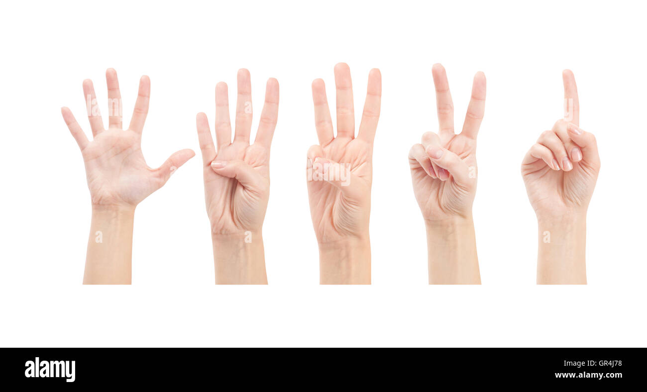Counting woman hands (1 to 5) isolated on white background Stock Photo ...