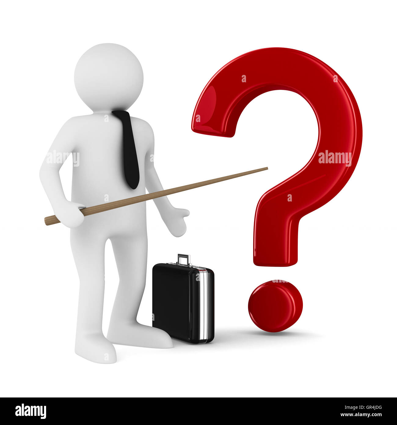 Men with pointer and question. Isolated 3d image Stock Photo - Alamy