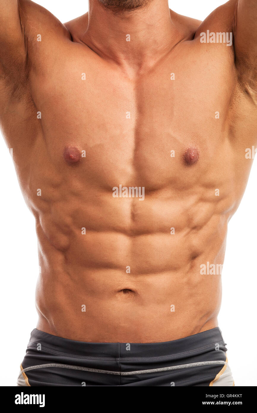 Torso of bodybuilder isolated over white background Stock Photo - Alamy