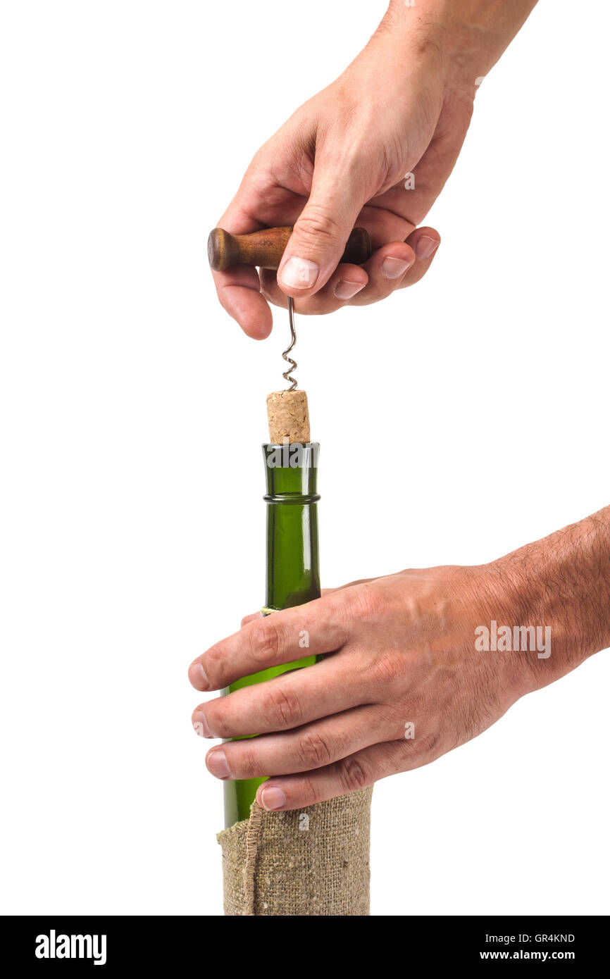 pulling corkscrew cork from the bottle Stock Photo - Alamy