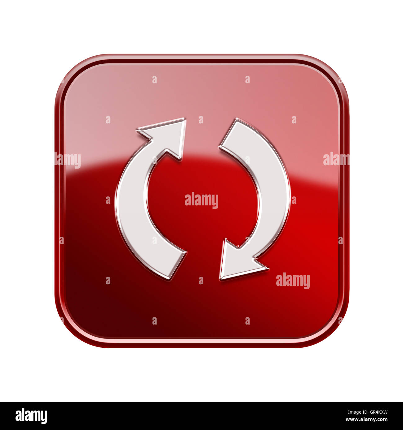 refresh icon glossy red, isolated on white background Stock Photo - Alamy