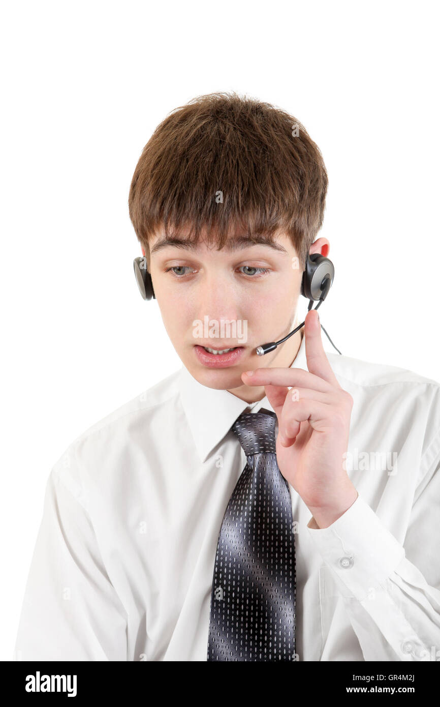 Young Man with Headset Stock Photo - Alamy