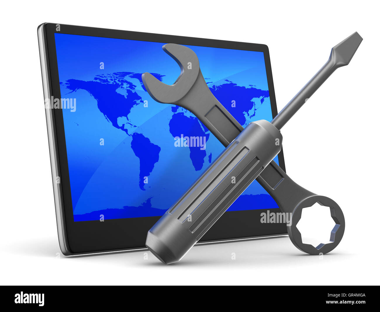 tablet repair on white background. Isolated 3D image Stock Photo - Alamy