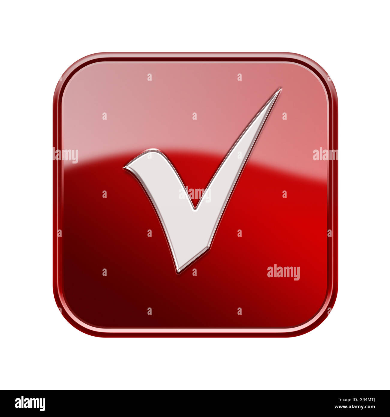 check icon glossy red, isolated on white background Stock Photo - Alamy