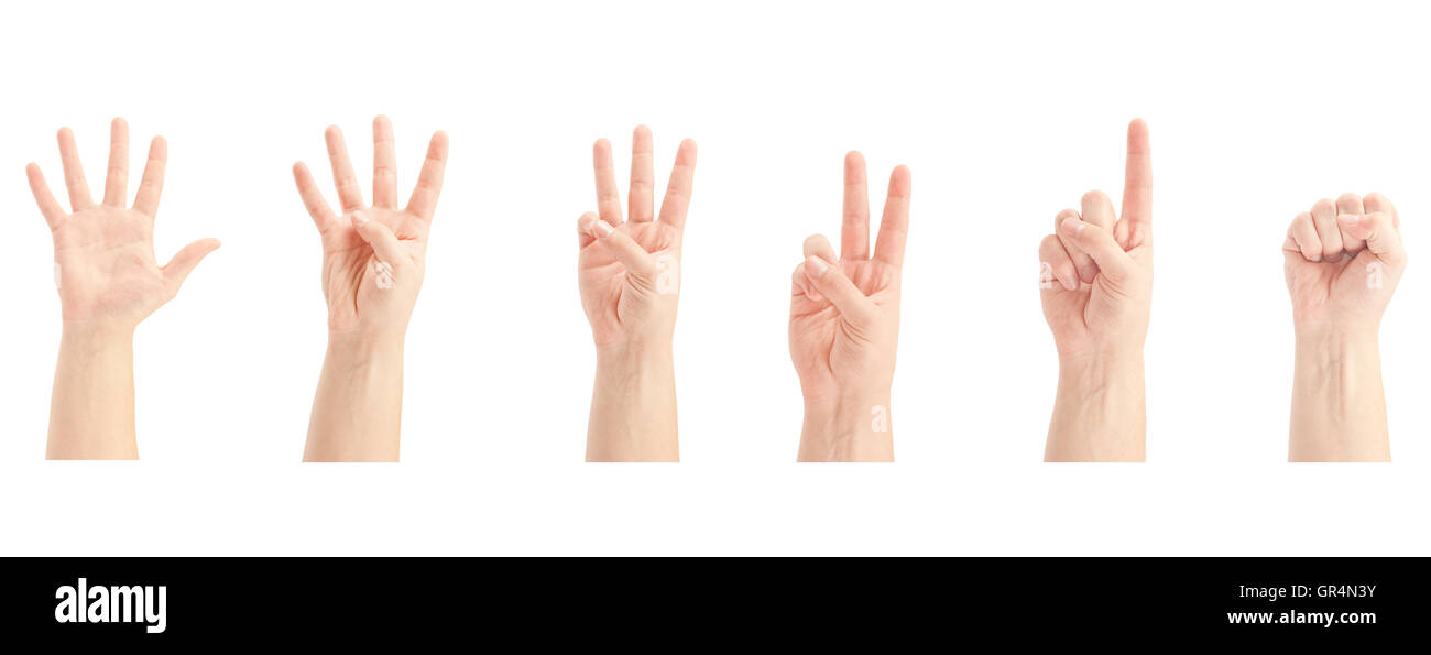 Counting man hands (0 to 5) isolated on white background Stock Photo ...