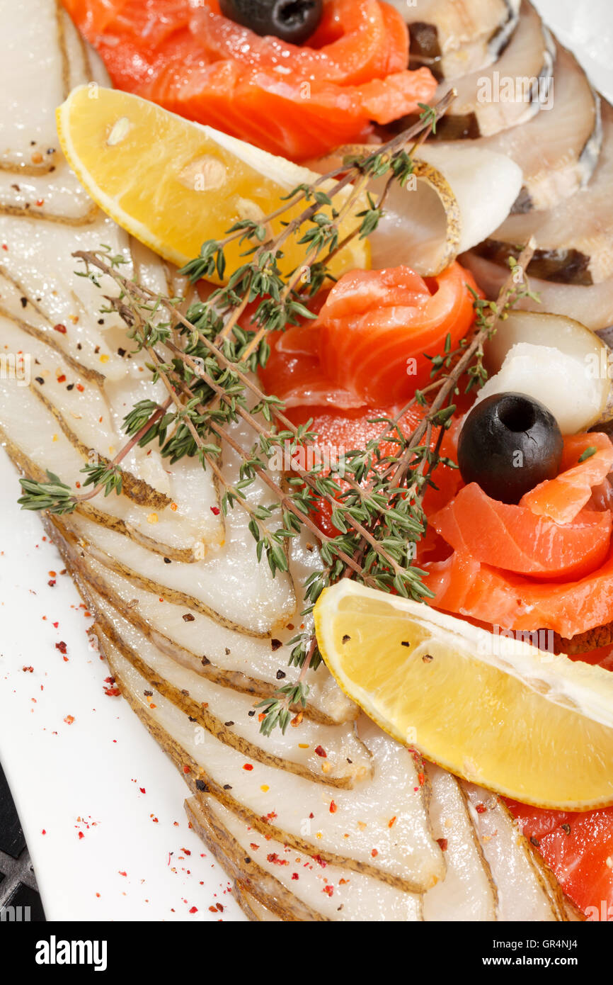 Fish delicacies on a festive table Stock Photo - Alamy
