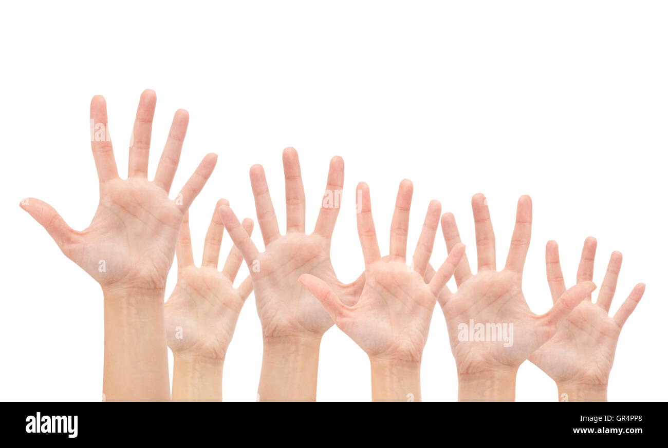 Group of Hands in the air isolated on white background Stock Photo - Alamy