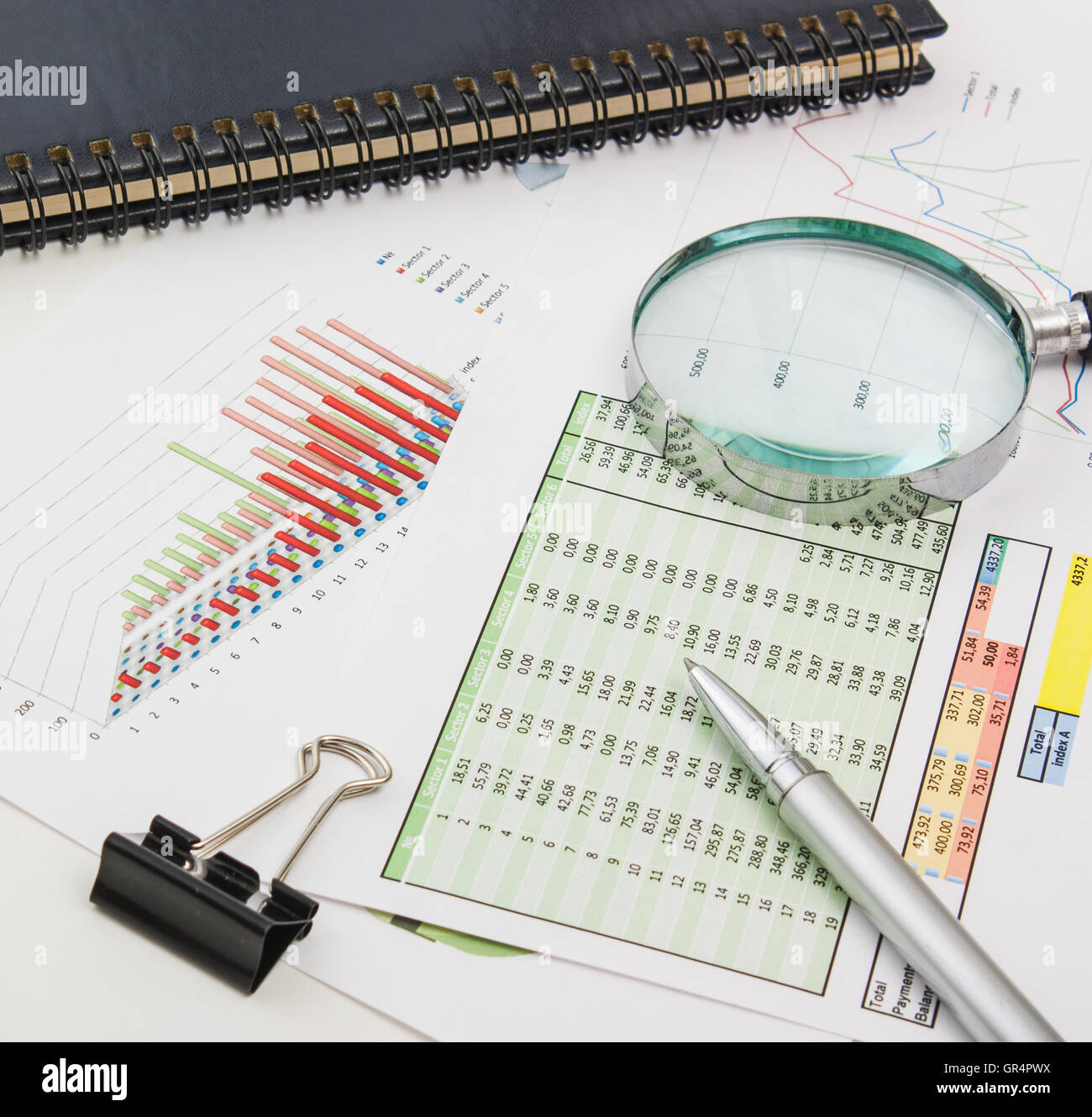 Graphs tables and documents Stock Photo - Alamy