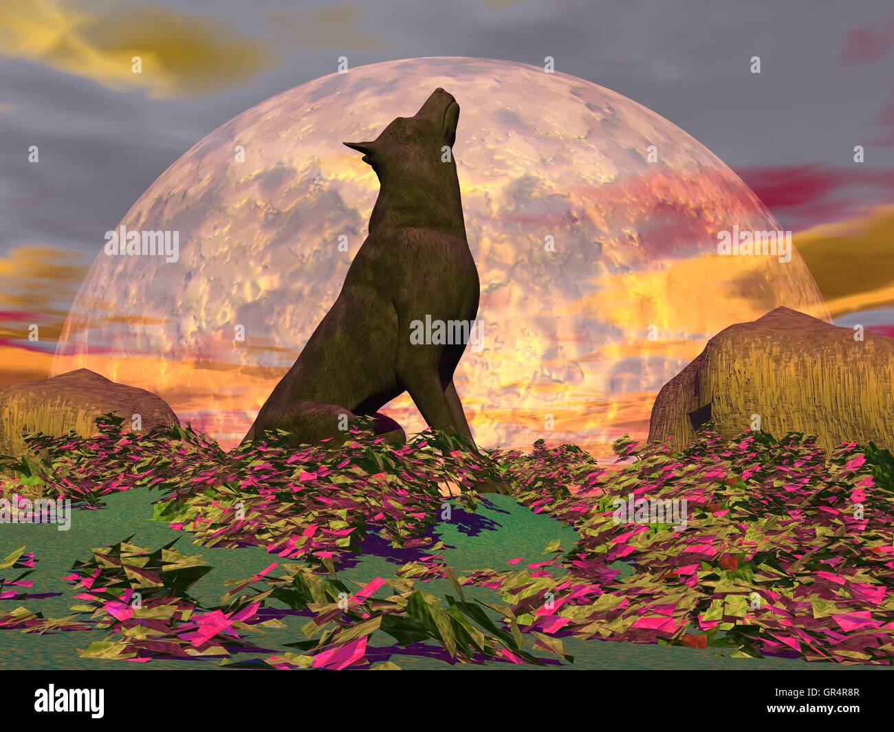 Howling wolf - 3D render Stock Photo - Alamy
