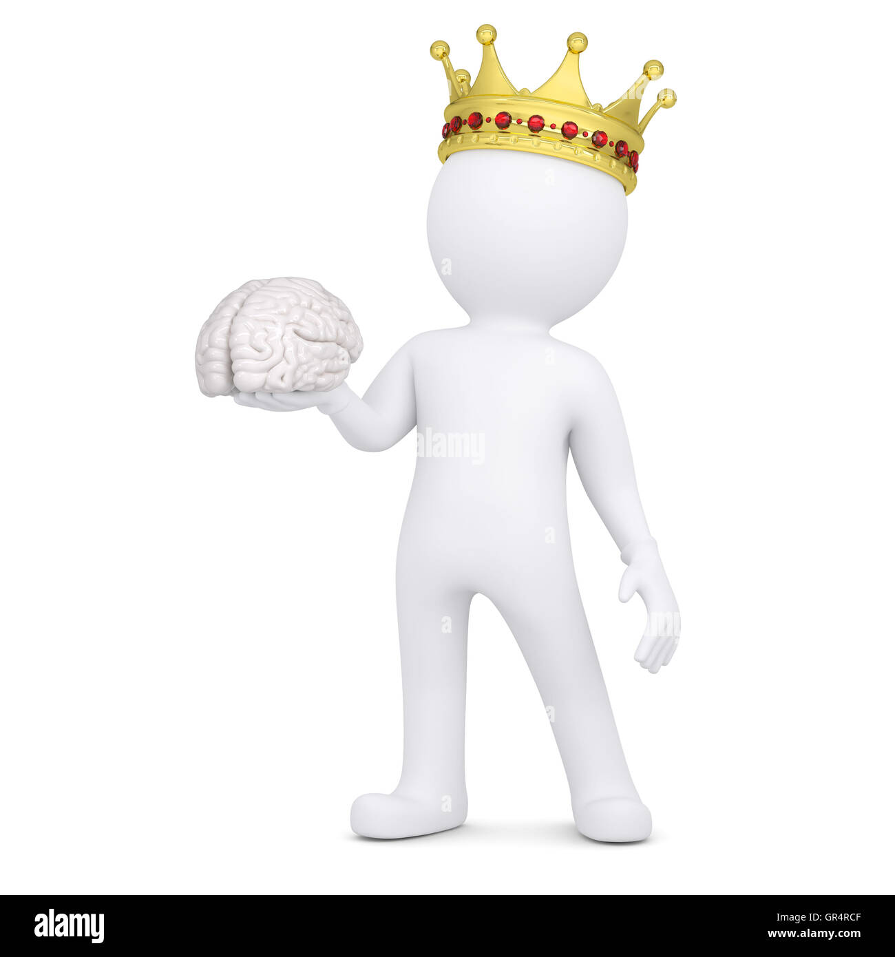 3d white man with a crown keeps the brain Stock Photo - Alamy